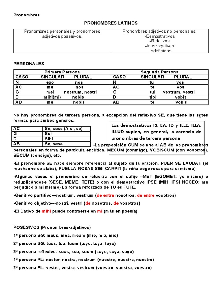 Pronombres en latin | PDF | Plural | Conjugación gramatical