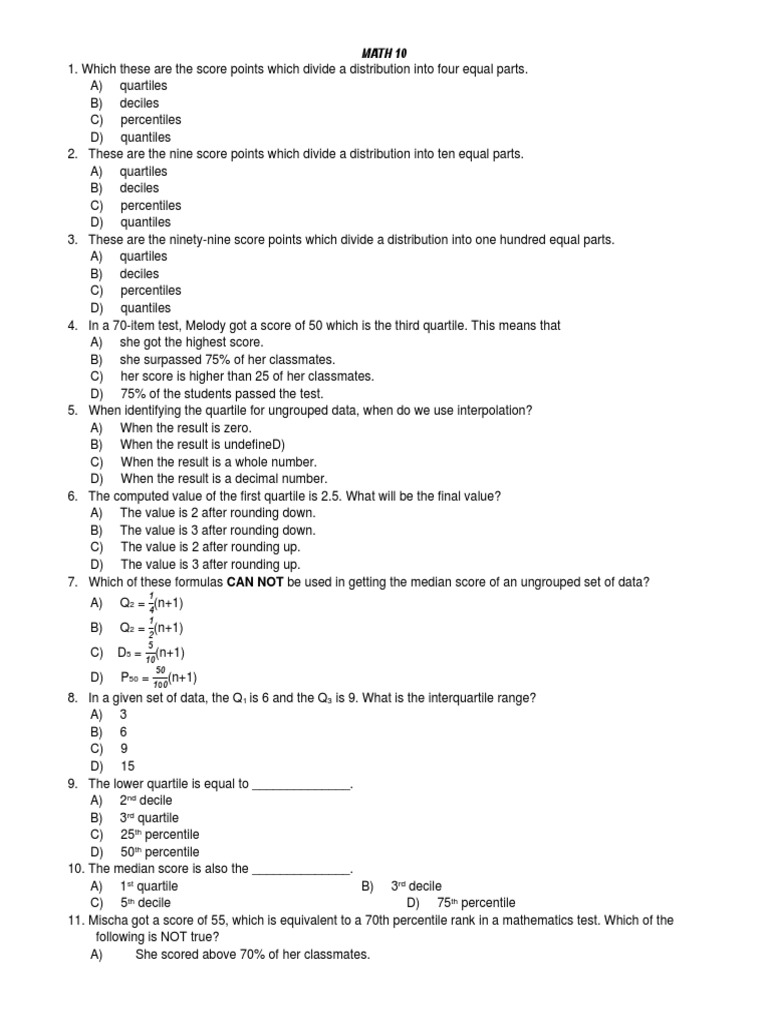Math 10 Reviewer | PDF | Level Of Measurement | Percentile