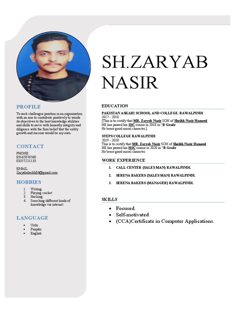 Cv Zaryab Nasir | PDF