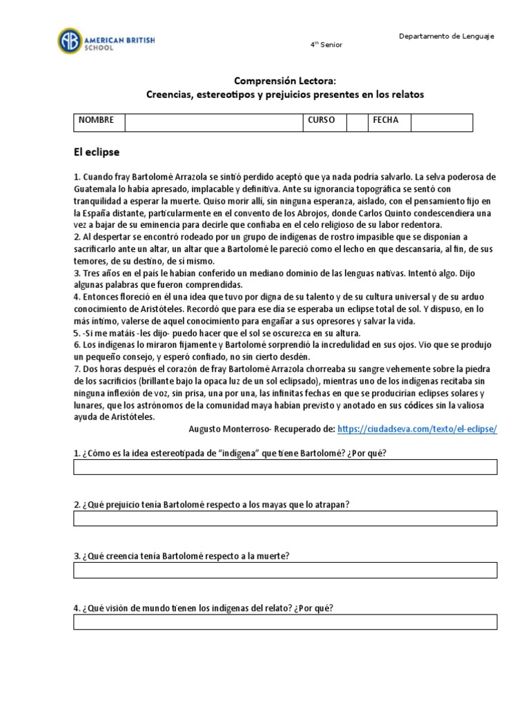 Comprensión Lectora 3- el eclipse | PDF