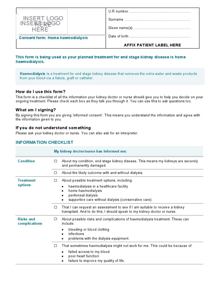 Home Haemodialysis Consent Form | PDF | Hemodialysis | Nephrology