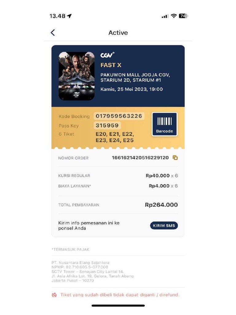 Contoh Invoice Cinema Ticket | PDF