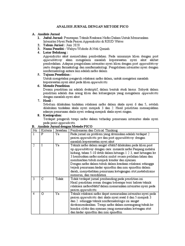 Analisis Jurnal Dengan Metode Pico-1 | PDF
