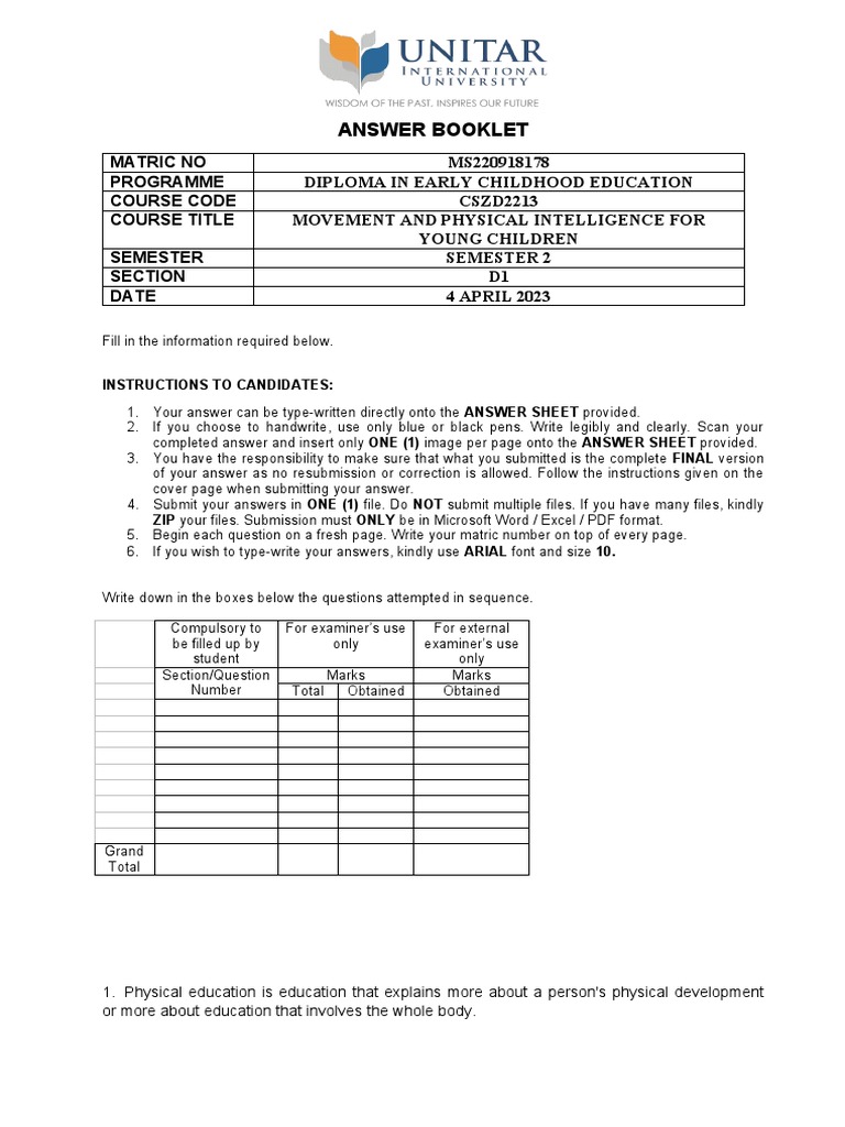 CSZD2213 Movement and Physical Intelligence For Young Children | PDF ...