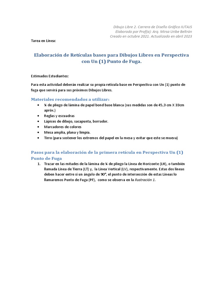 Retícula en Perspectiva: Un Punto de Fuga | PDF | Perspectiva (Gráfica) | Dibujo