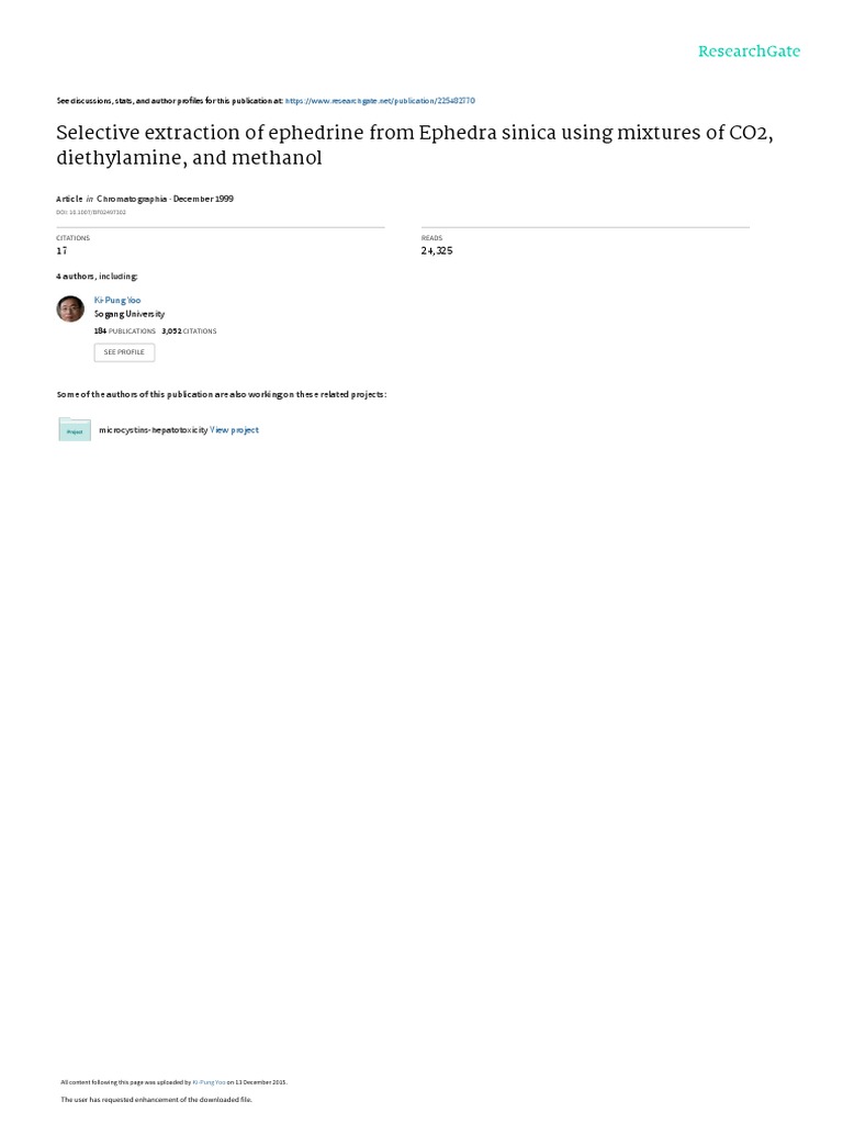 Selective Extraction of Ephedrine From Ephedra Sinica | PDF
