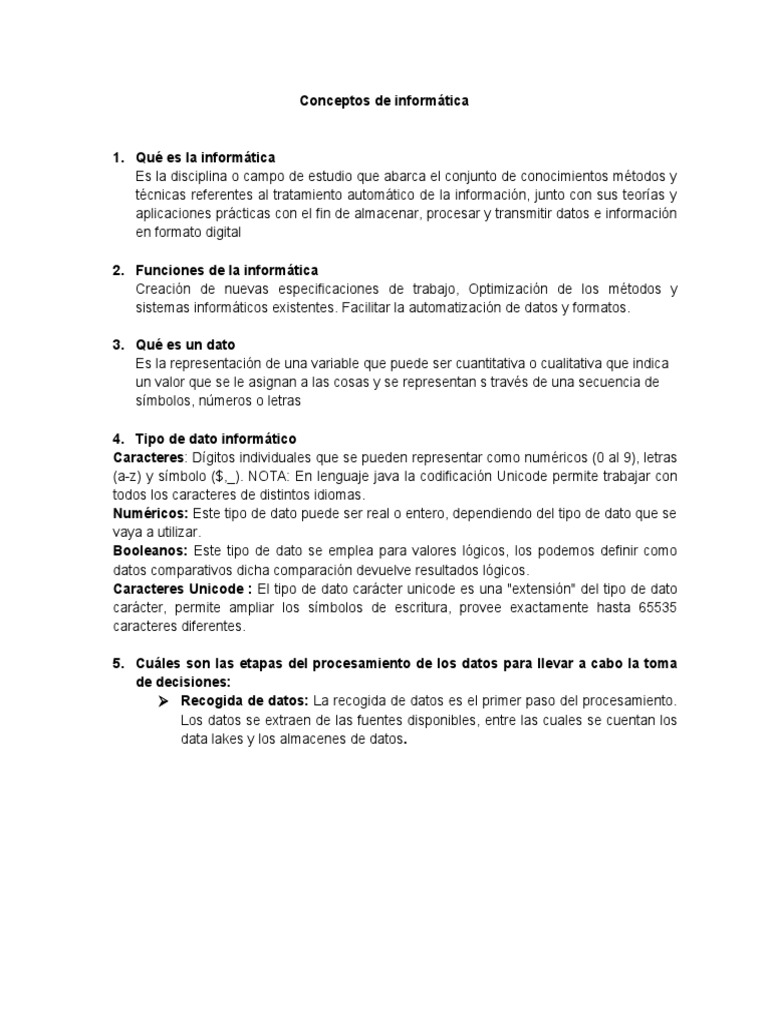 Conceptos Basicos de Informatica | PDF | Hardware de la computadora | Tipo de datos