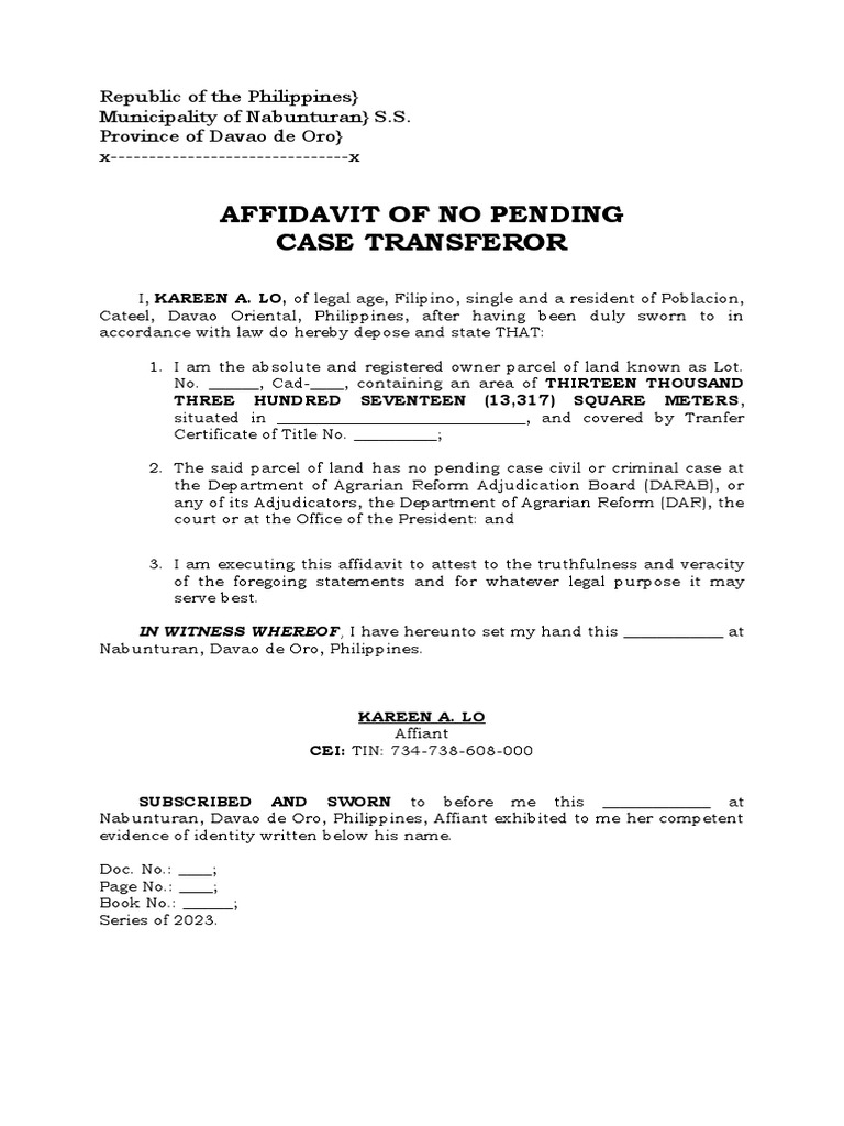 Affidavit of No Pending Case (DAR) | PDF