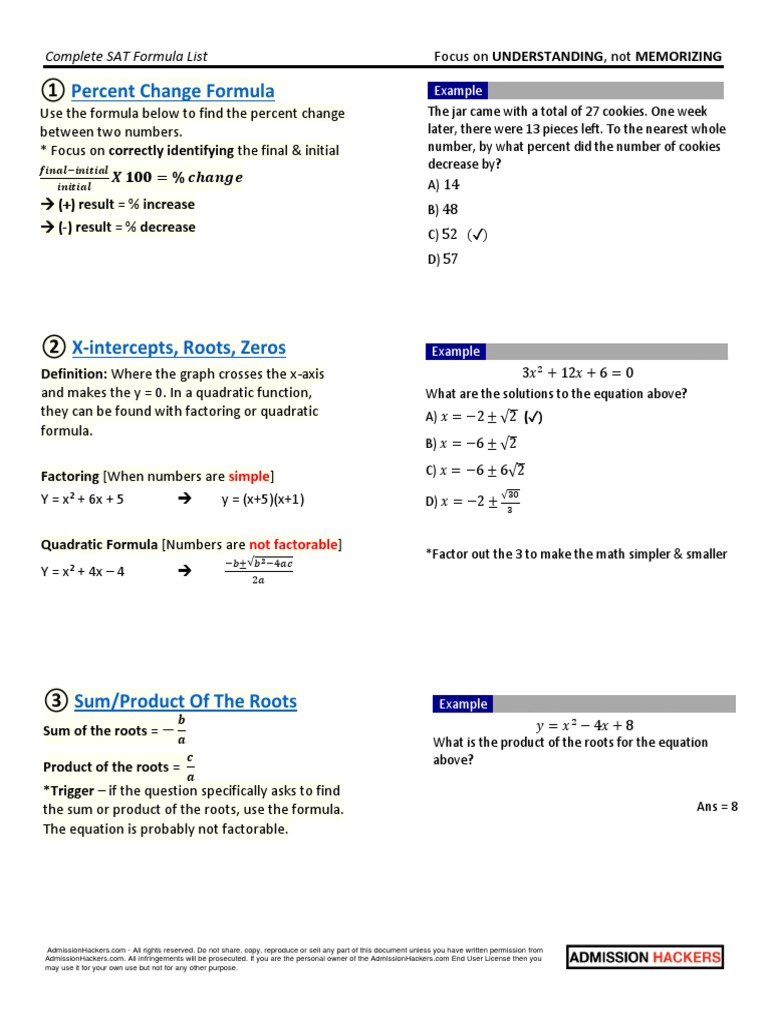 SAT 12 Formula List | PDF | Quadratic Equation | Circle