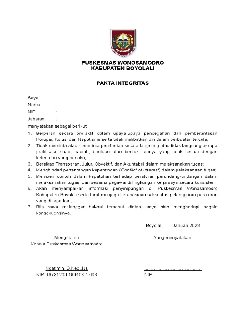 Format Pakta Integritas | PDF