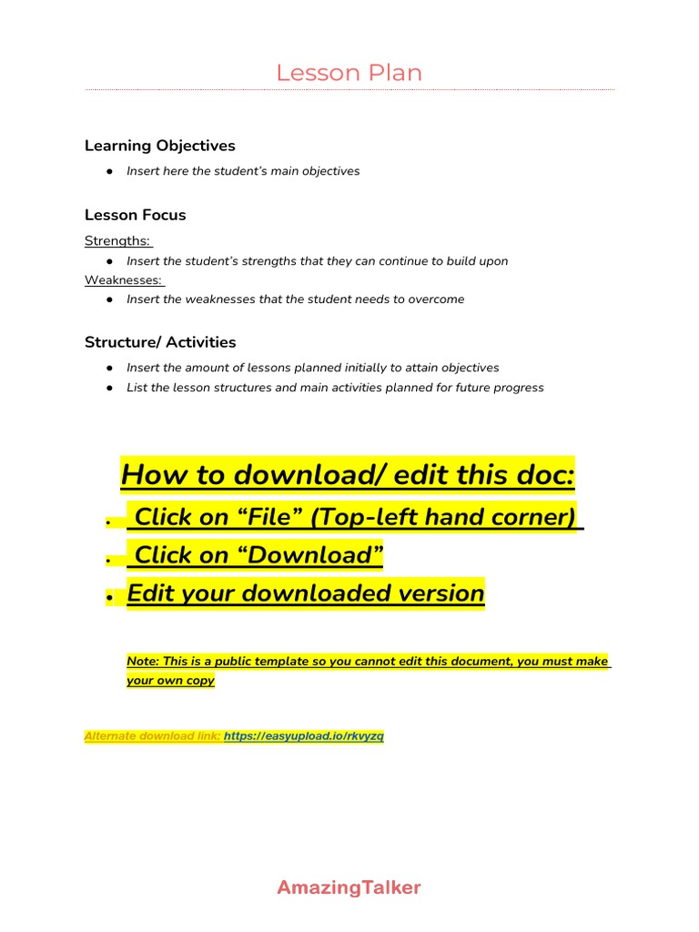 Amazing Talker Lesson Plan Template | PDF