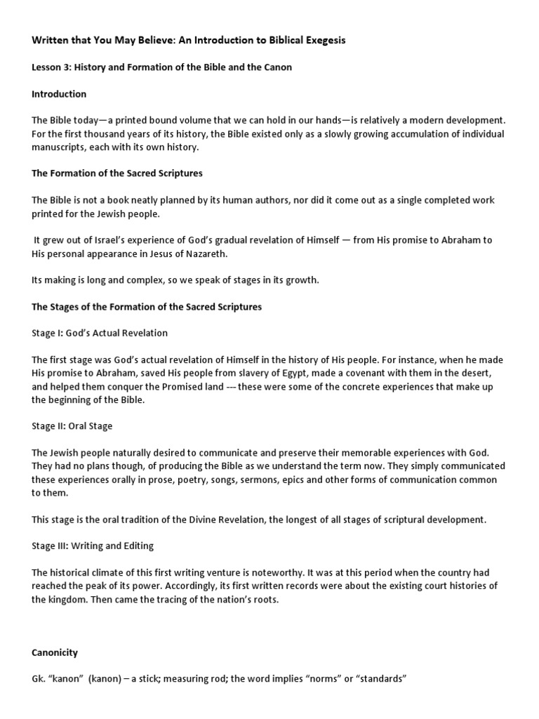 ReEd 2 Lesson 3 History and Formation of the Bible and the Canon | PDF ...