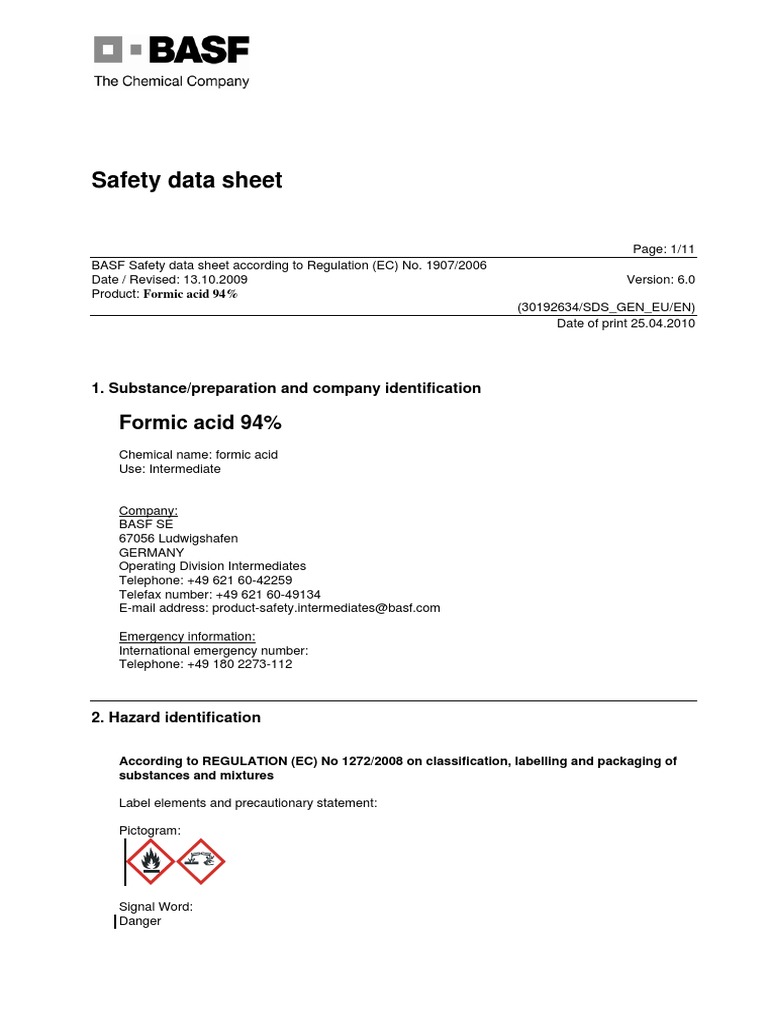 Formic Acid 94 Basf | PDF | Dangerous Goods | Toxicity