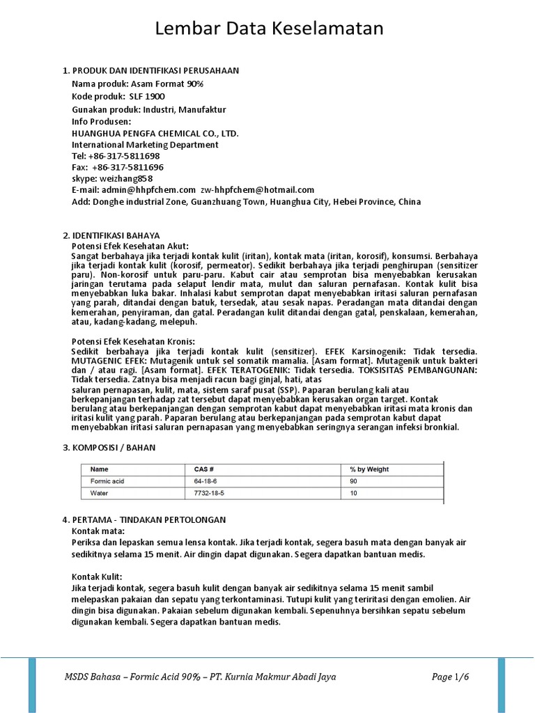 MSDS Bhs Formic Acid 90% | PDF