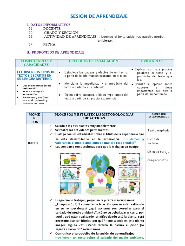Leemos Un Texto Sobre El Cuidado Del Medio Ambiente | PDF | Aprendizaje ...