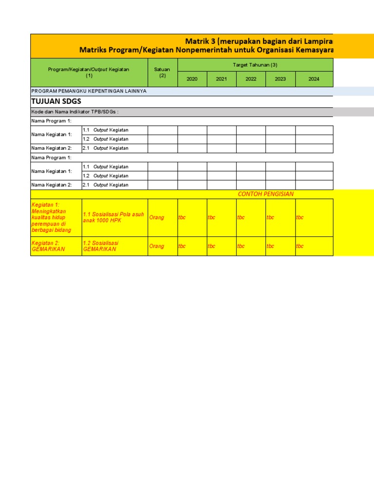 Template Matriks 3 RAN SDGs | PDF