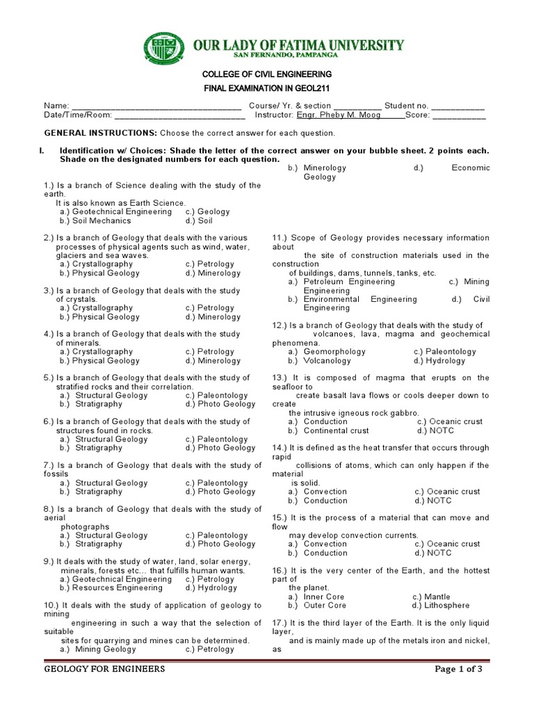 GEOL211 Final Exam Questionnaire | PDF | Geology | Rock (Geology)