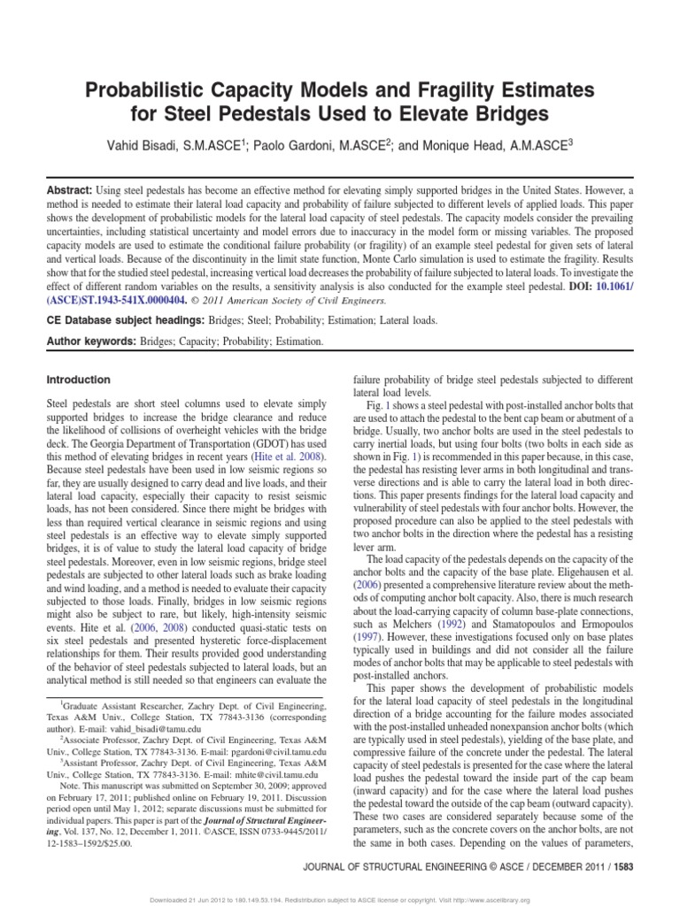 probabilistic fragility study on steel used to lift bridges | PDF ...