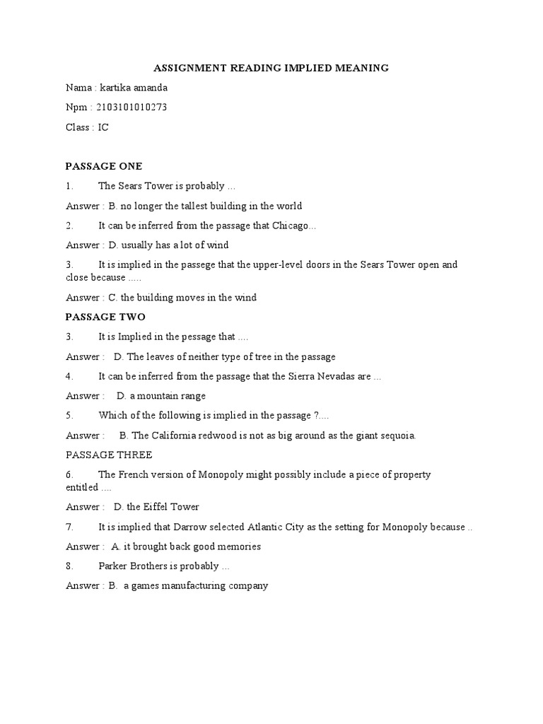 Assignment Reading Implied Meaning | PDF