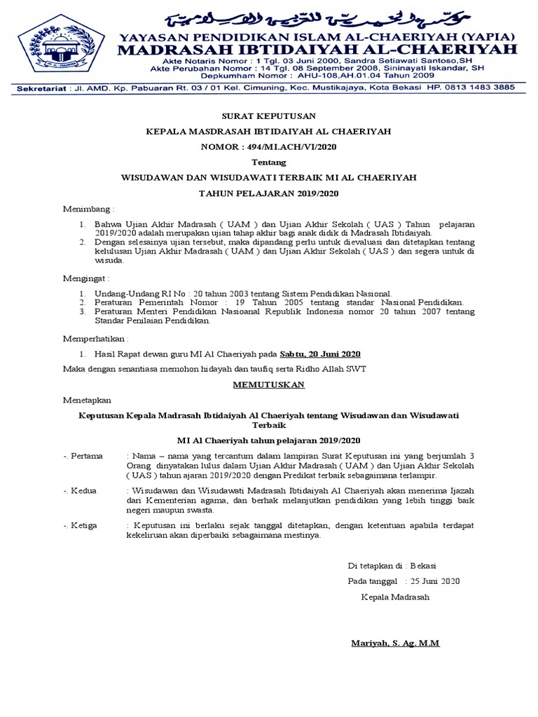 Surat Keputusan Wisudawan terbaik | PDF