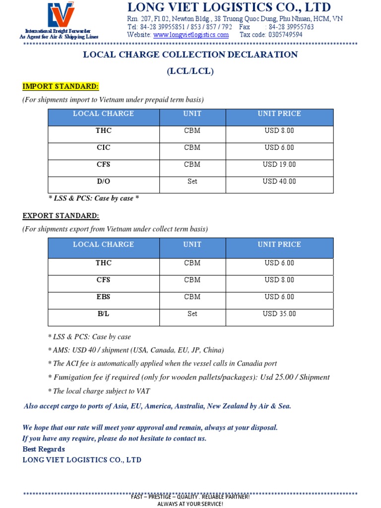 LVC - Local Charge - Imp - Exp-Lcl | PDF | Transport | Freight Transport