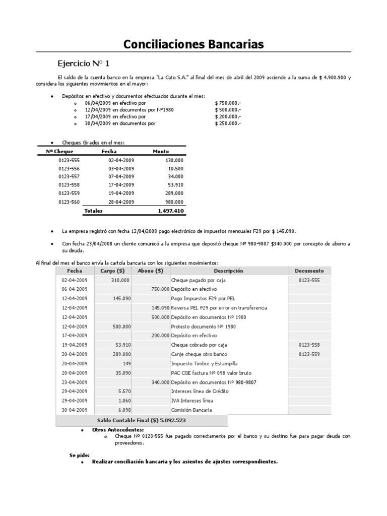 Práctico #2 - Conciliaciones Bancarias | PDF | Cheque | Bancos