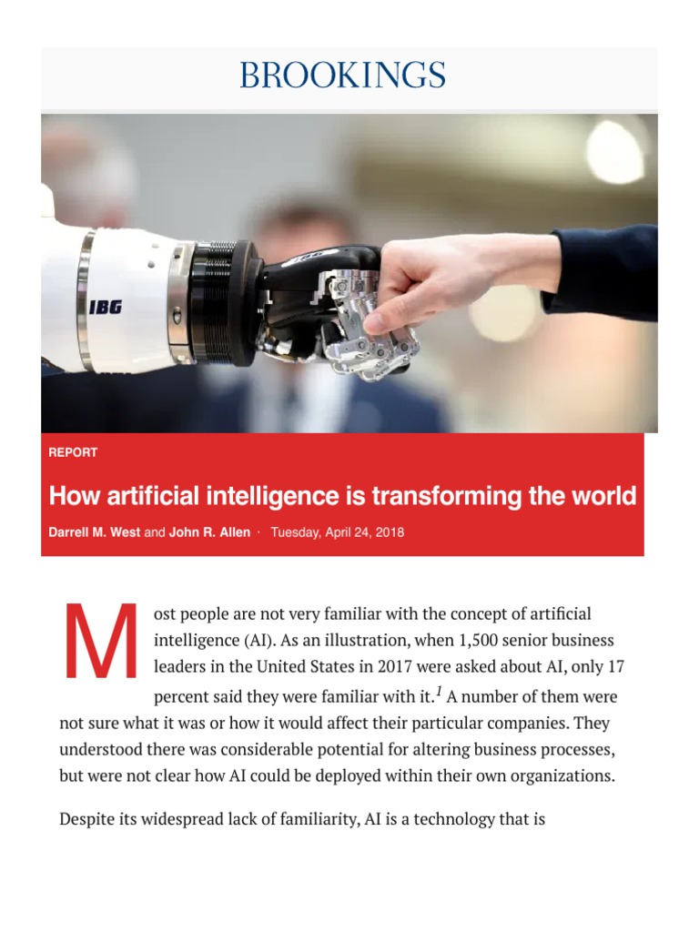 How Artificial Intelligence Is Transforming The World Pdf Artificial Intelligence 