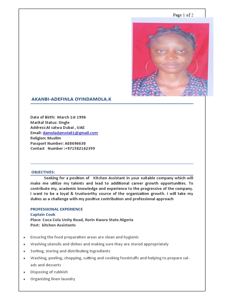 Akanbi Kitchen Helper CV | PDF