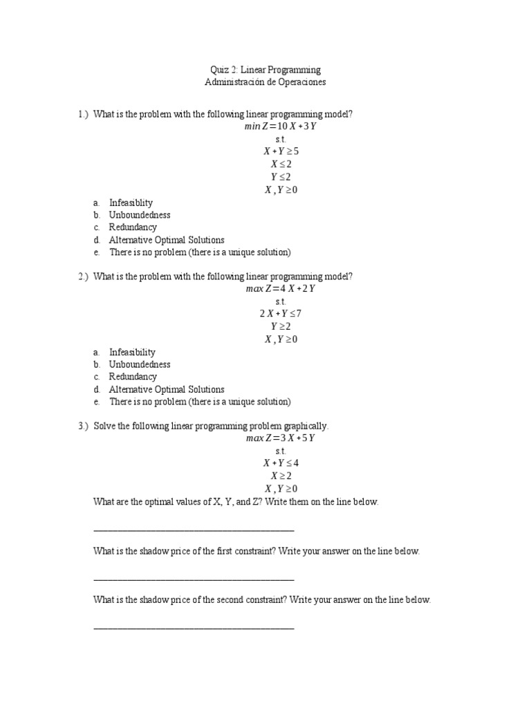 Quiz 2 - Linear Programming | PDF | Linear Programming | Bonds (Finance)