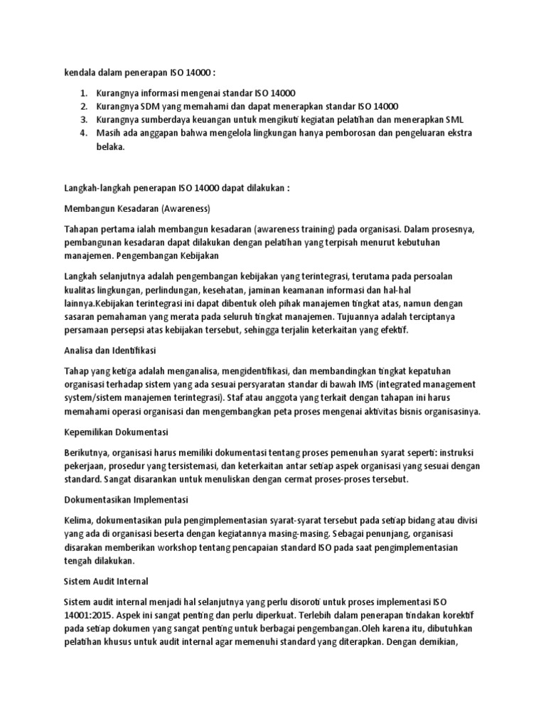 Kendala Dalam Penerapan ISO 14000 PKLH | PDF | Karier & Perkembangan
