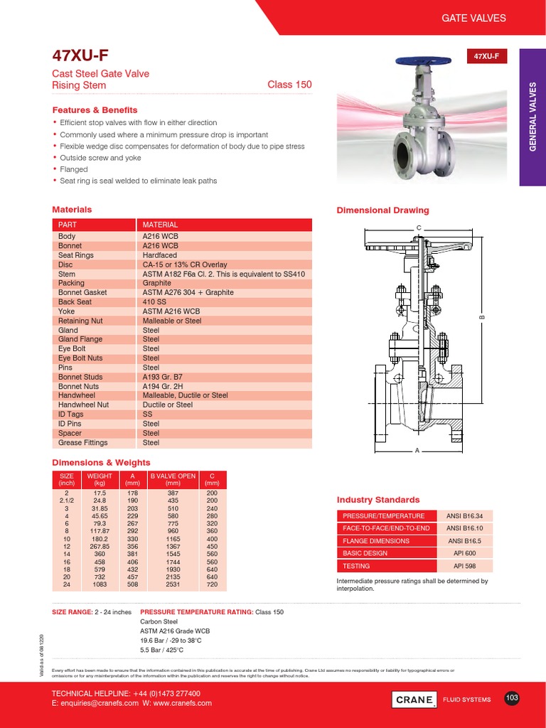47XU F Gate CraneFS DS 1021 p103 | PDF | Valve | Mechanical Engineering