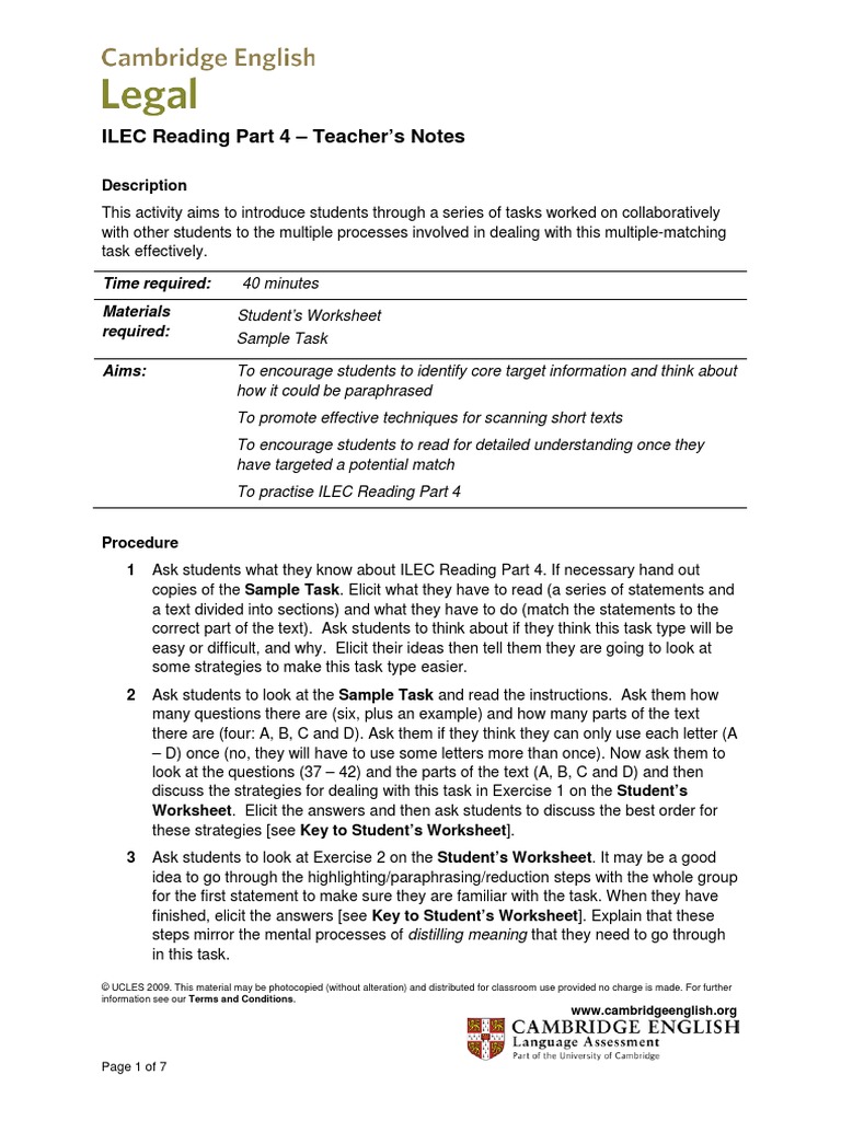 Cambridge English Legal Ilec Reading Part 4 | PDF | Information | Lawyer