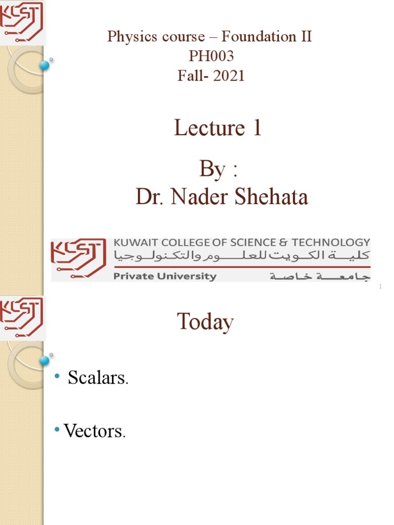 Lecture - 1 - DR Nader Shehata - Review On Vectors and Scalars | PDF | Euclidean Vector | Velocity