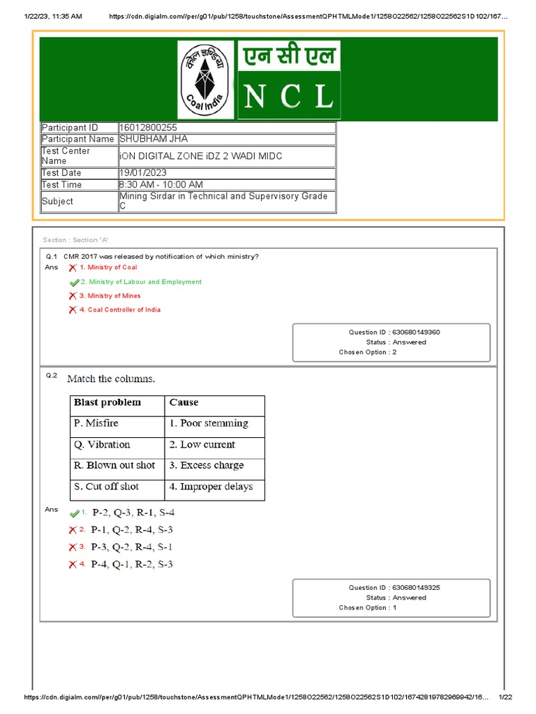 NCL Exam 2023 | PDF | Coal Mining | Mining