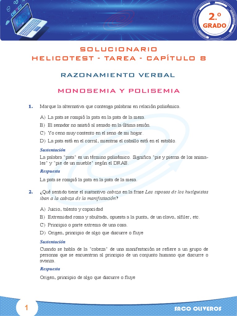 Monosemia y Polisemia: Ejercicios Resueltos | PDF
