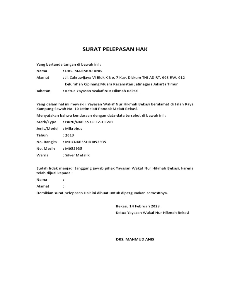 SURAT PELEPASAN HAK | PDF