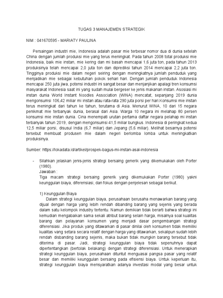 Tugas 3 Manajemen Strategik | PDF