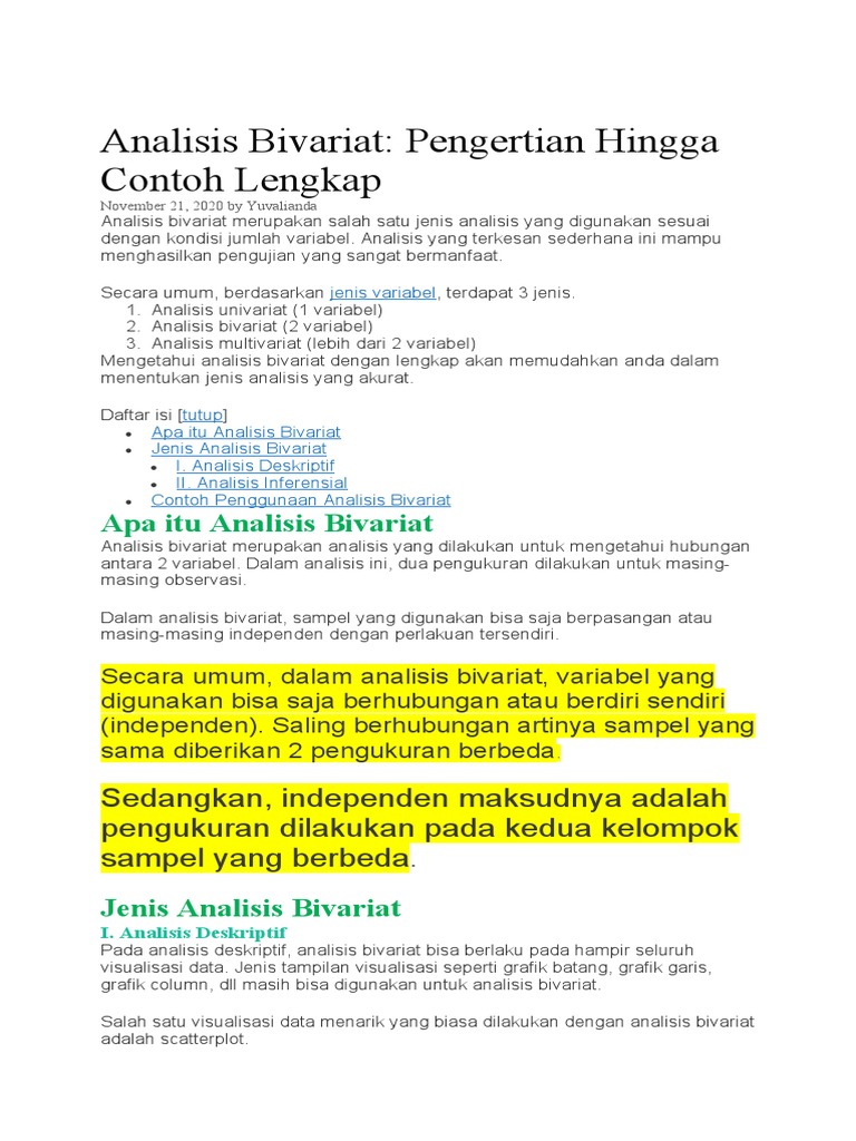 Analisis Bivariat PENGERTIAN DAN CONTOH MARET 2022 | PDF | Karier ...