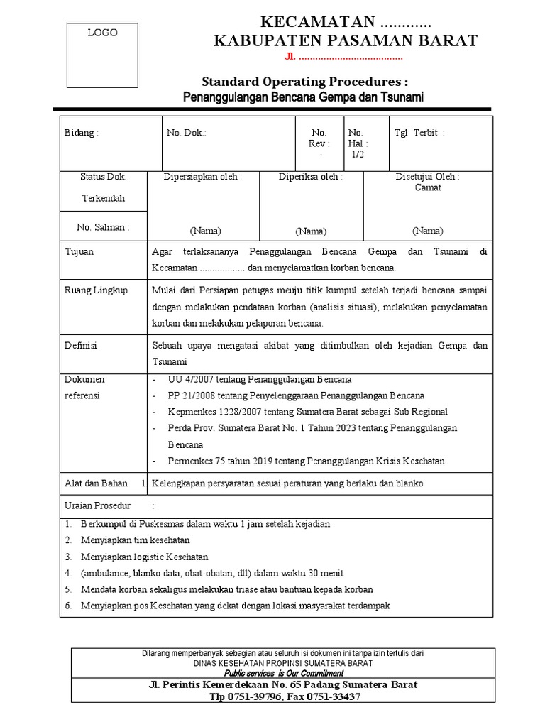 SOP Penanggulangan Bencana Gempa Dan Tsunami-Contoh SOP | PDF