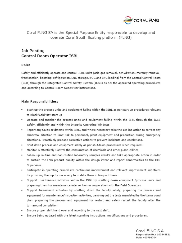 Job Posting - Control Room ISBL | PDF | Liquefied Natural Gas