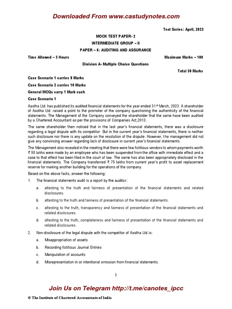 CA Inter Audit Q MTP 2 May 23 | PDF | Financial Audit | Audit