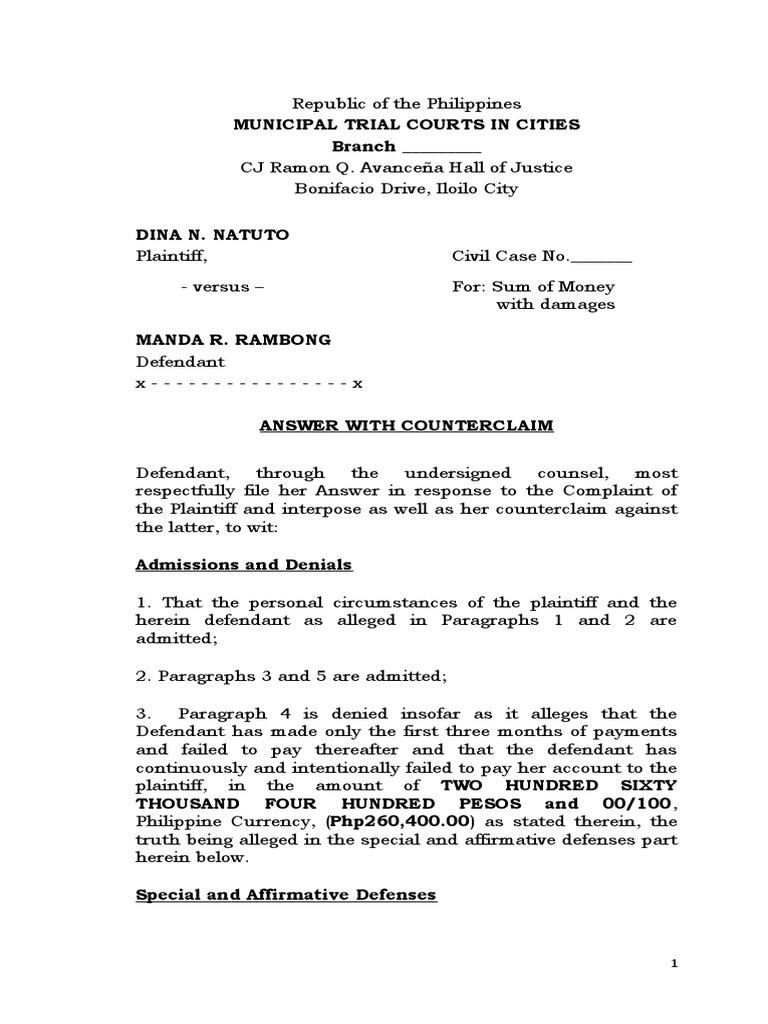 Answer To Complaint | Download Free PDF | Lawsuit | Damages