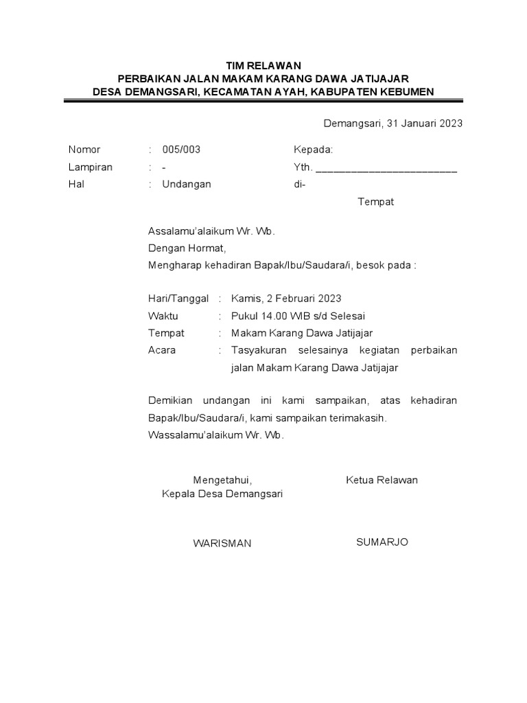 Undangan TIM RELAWAN | PDF