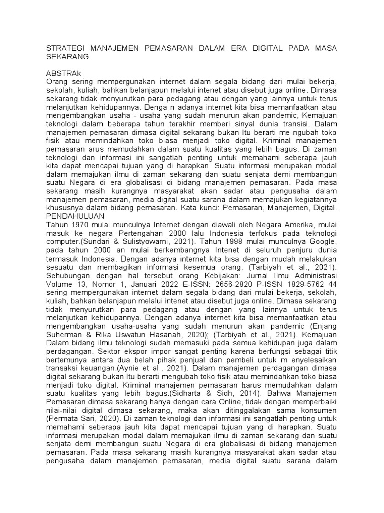 Strategi Manajemen Pemasaran Dalam Era Digital Pada Masa Sekarang | PDF