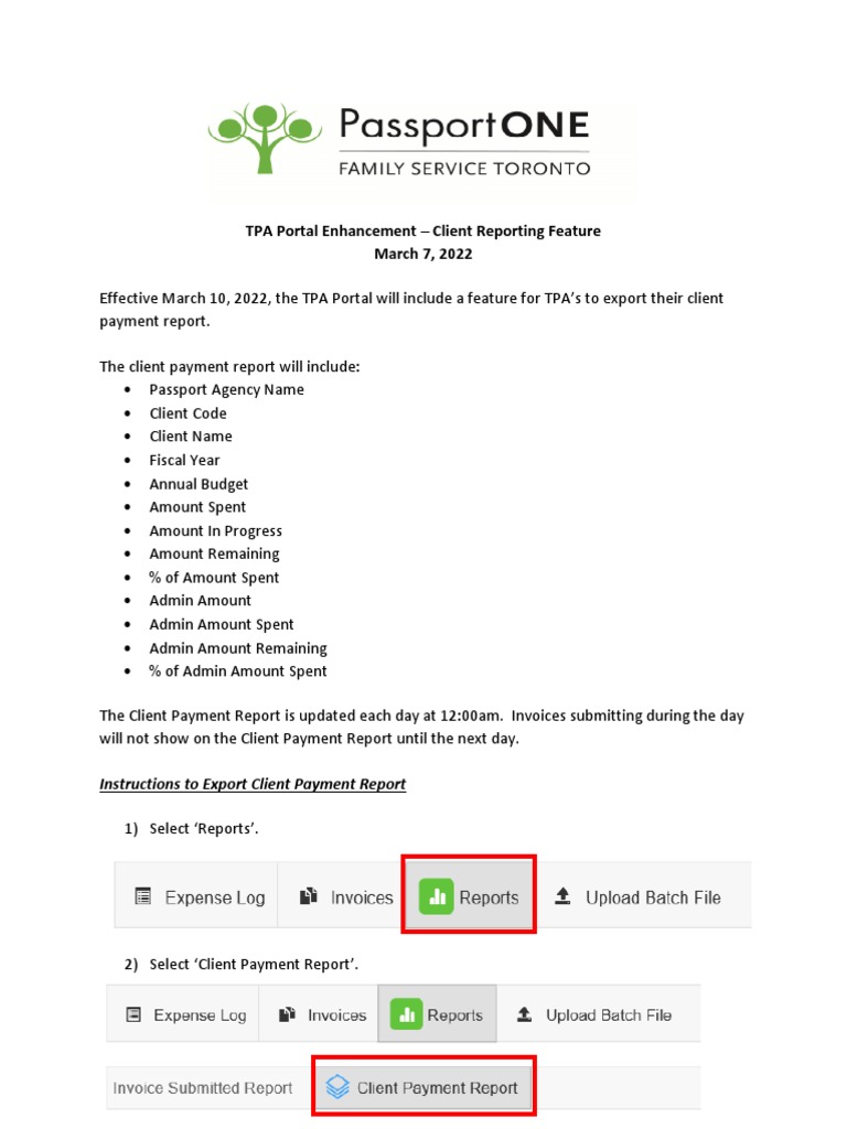 TPA Portal Enhancement - Client Payment Report | PDF