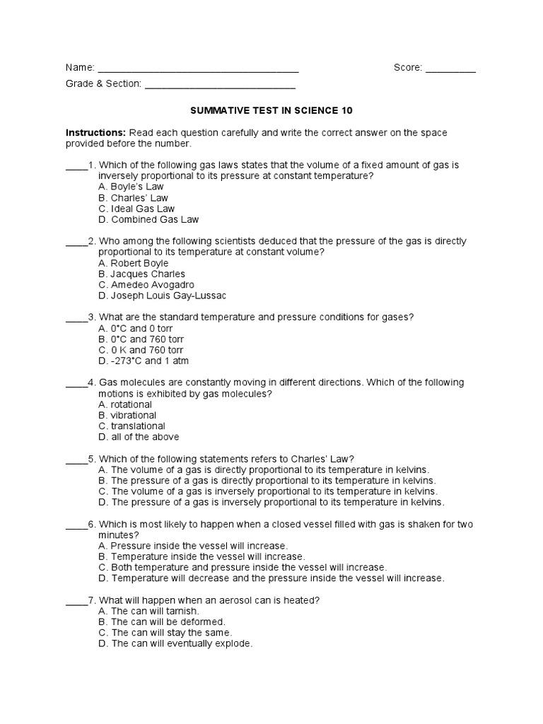SCIENCE 10 4th Quarter | Download Free PDF | Gases | Chemical Reactions