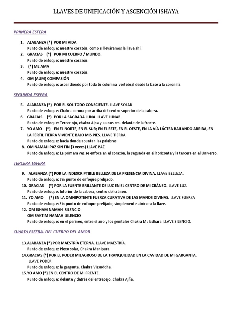 llaves de unificación y ascención ishaya | PDF | Amor | Mente