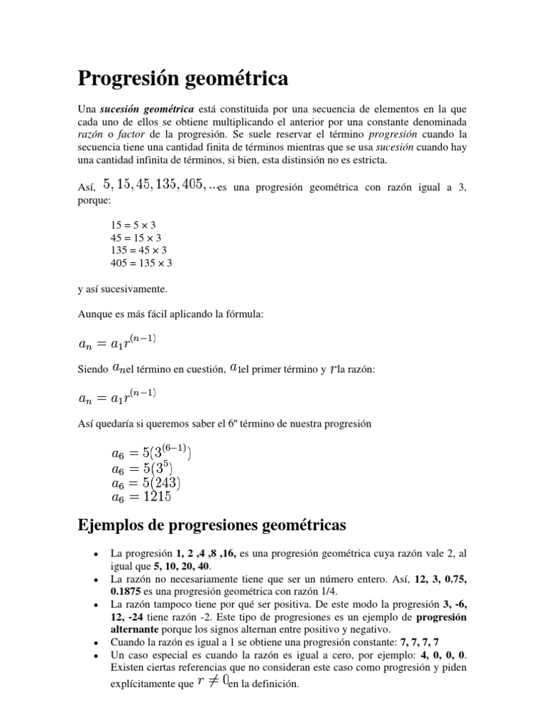 Progresión Geométrica | PDF | Fórmula | Secuencia