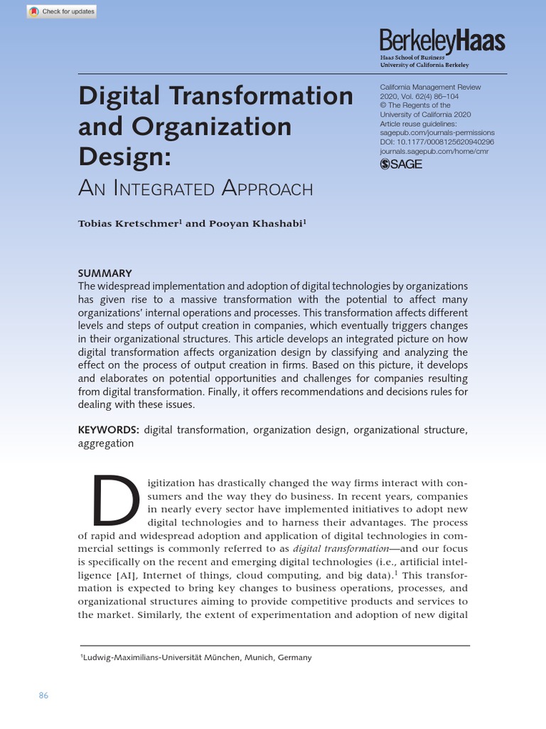 Digital Transformation and Organization Design An Integrated Approach ...