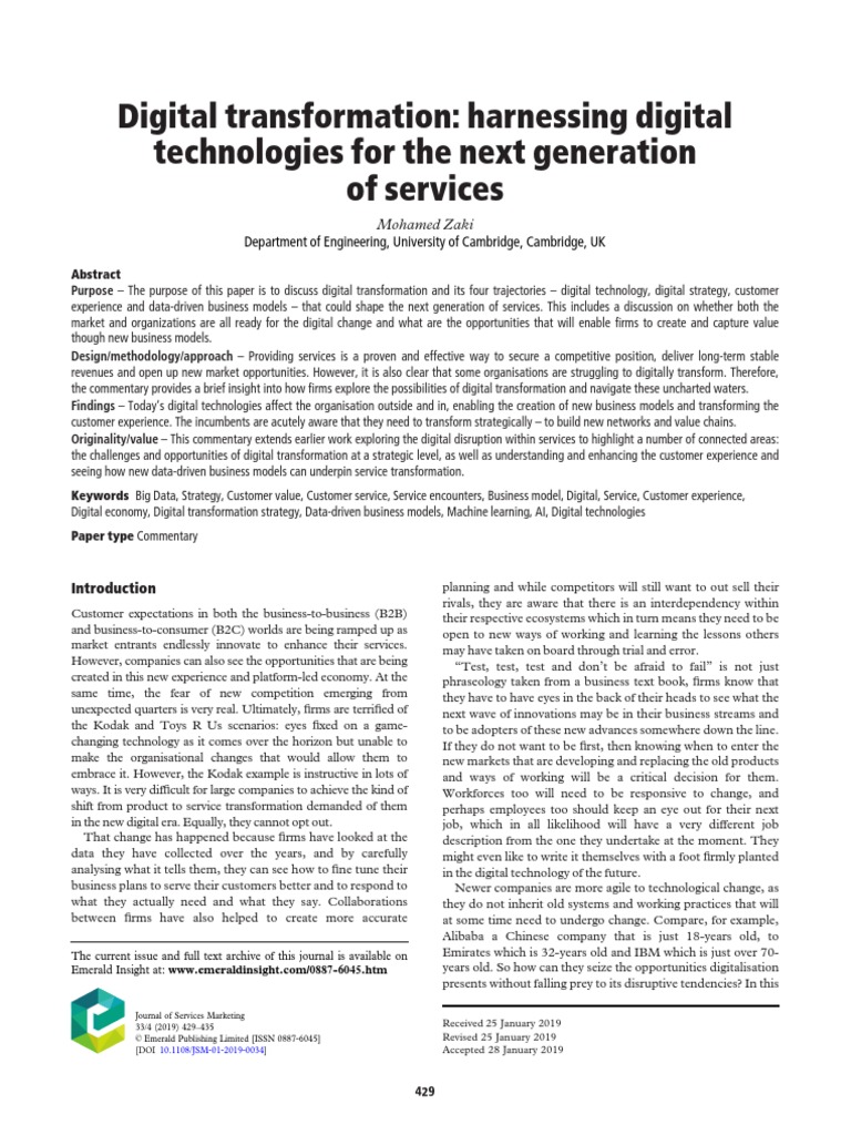 Digital Transformation - Harnessing Digital Technologies For The Next Generation of Services ...